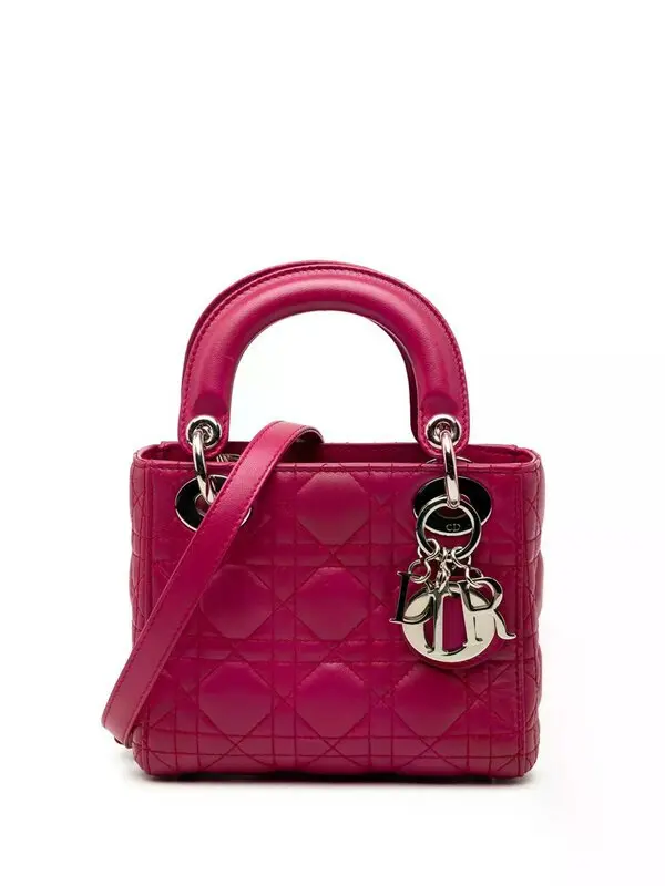 Dior 2014 Mini Lambskin Cannage Lady Satchel - Pink