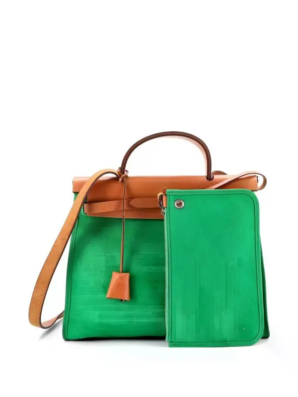Hermès Herbag Zip Berline Vache Canvas And Leather 31 Shoulder Bag - Green