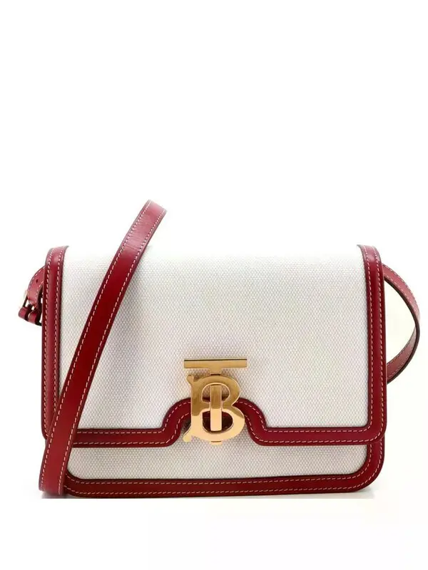 Burberry Tb Flap Canvas Small Shoulder Bag - White