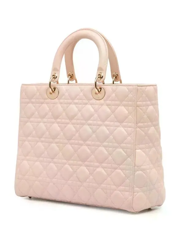 Dior 2018 Large Lambskin Cannage Lady Satchel - Pink