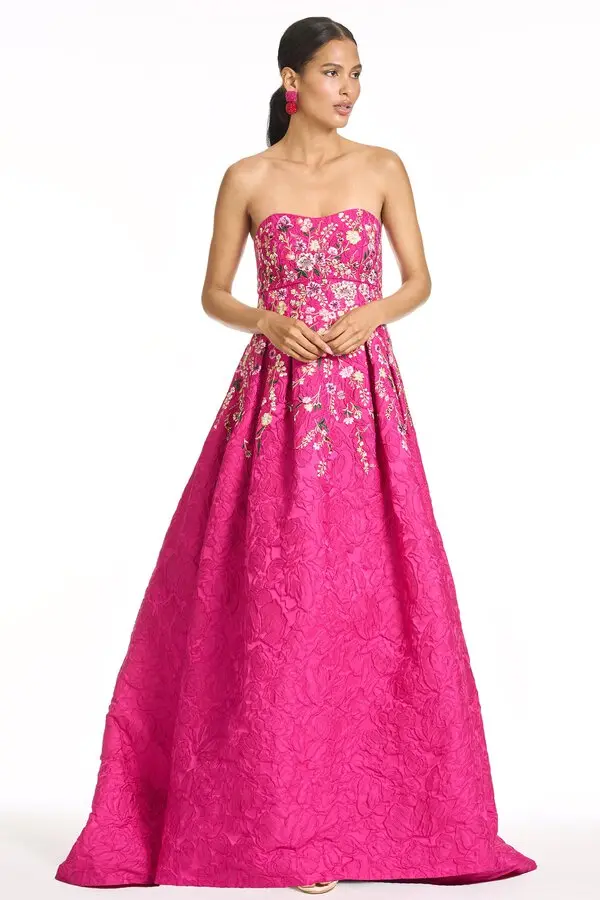 Sachin & Babi Embroidered Gown - Deep Fuchsia