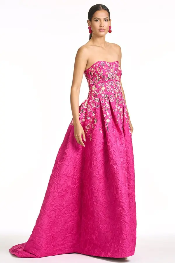 Sachin & Babi Embroidered Gown - Deep Fuchsia