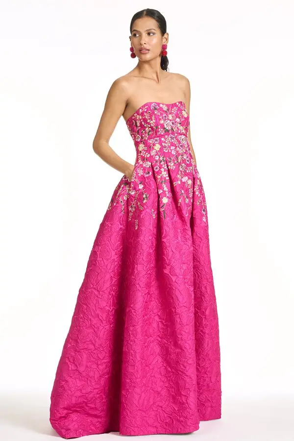 Sachin & Babi Embroidered Gown - Deep Fuchsia