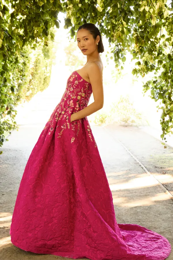 Sachin & Babi Strapless Embroidered Ball Gown - Deep Fuchsia