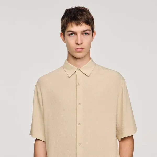 Sandro Crinkled-effect Shirt With Shark Collar - Sand