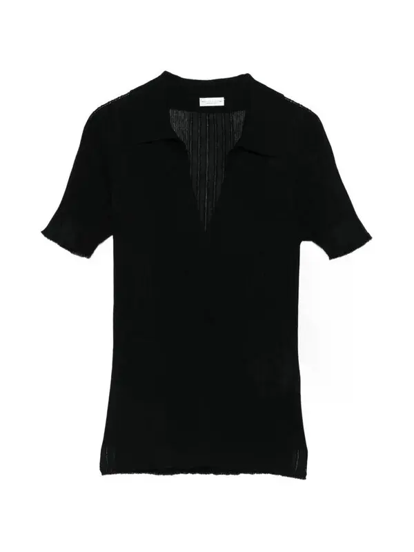 ROBERTO COLLINA Collared Ribbed Top - Black