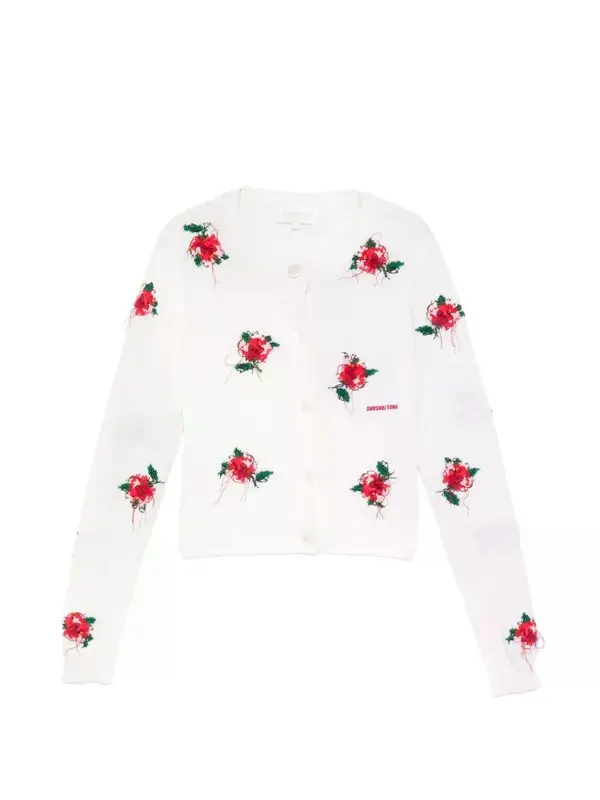 SHUSHU/TONG Floral-embroidered Cardigan - Neutrals
