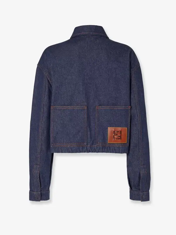 Fendi Denim Jacket With Embroidered Logo - Blue