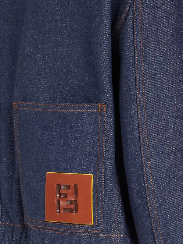 Fendi Denim Jacket With Embroidered Logo - Blue