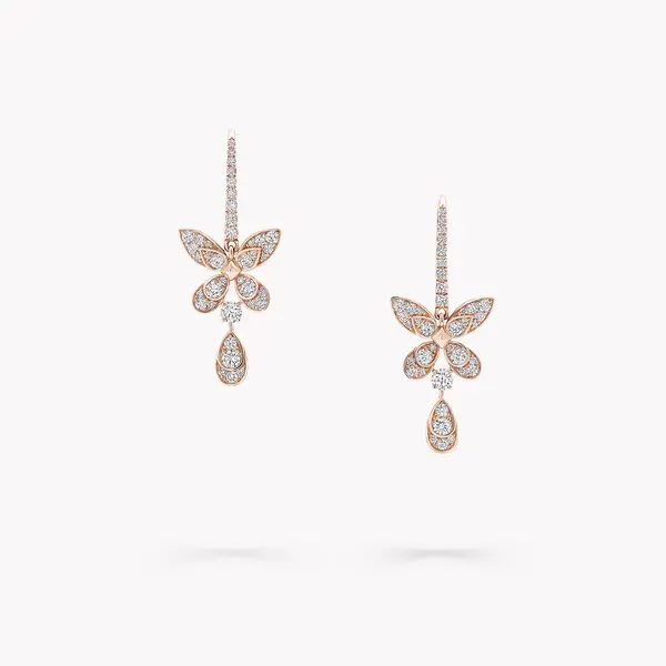Graff Pavé Butterfly Diamond Drop Earrings - Rose Gold