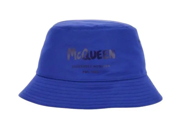Alexander McQueen Polyester Graffiti Logo Bucket Hat - Blue