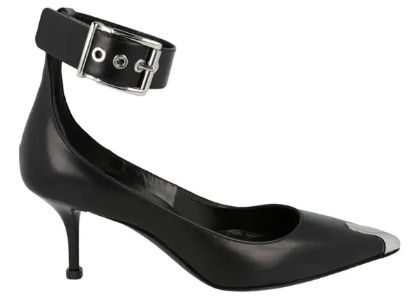 Alexander McQueen Buckle Leather Heels - Black/silver