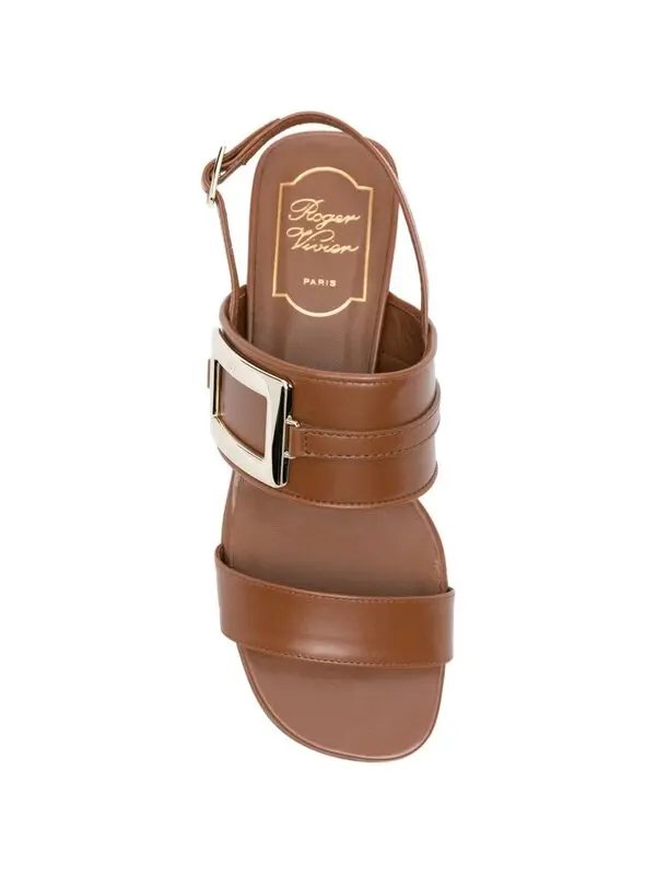 ROGER VIVIER Metal Buckle Leather Sandals - Brown