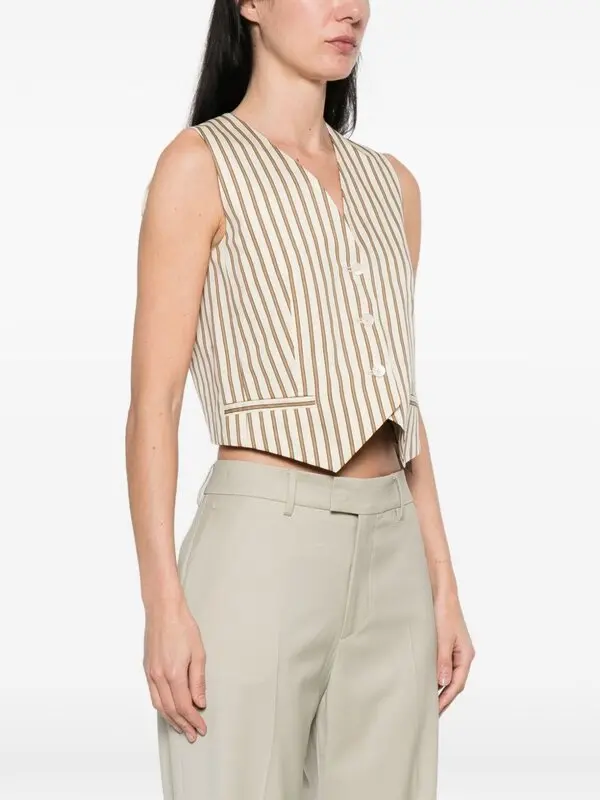 Max Mara Cotton And Silk Striped Vest - Beige
