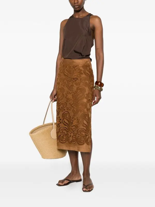 Ermanno Scervino Suede Leather Effect Long Skirt