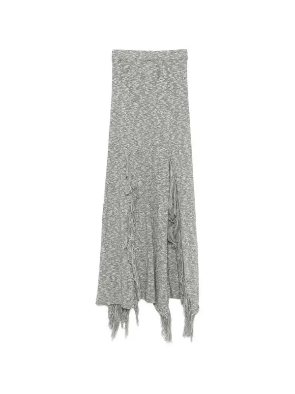 MRZ Textured Cotton Skirt With Fringe Detail - Black