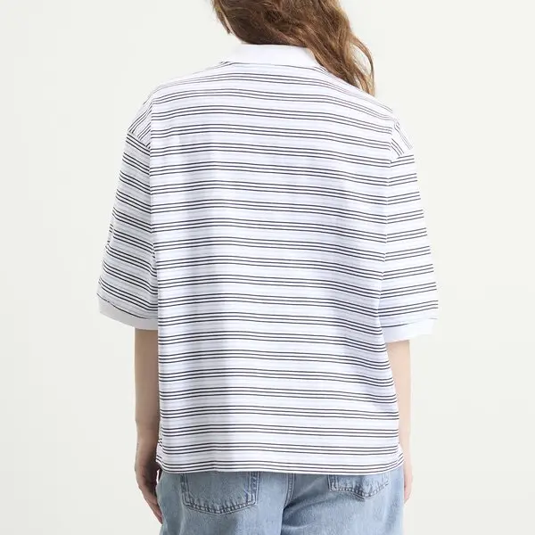 RÓHE Striped Oversized Polo Shirt - White/blue Multi Stripe
