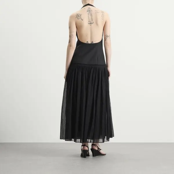 RÓHE Pleated Muslin Halter Maxi Dress