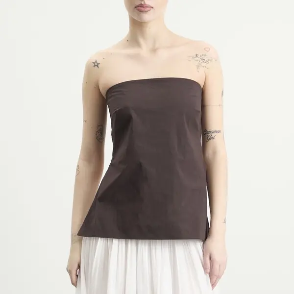 ST. AGNI Strapless Organic Cotton-linen Blend Top - Bark