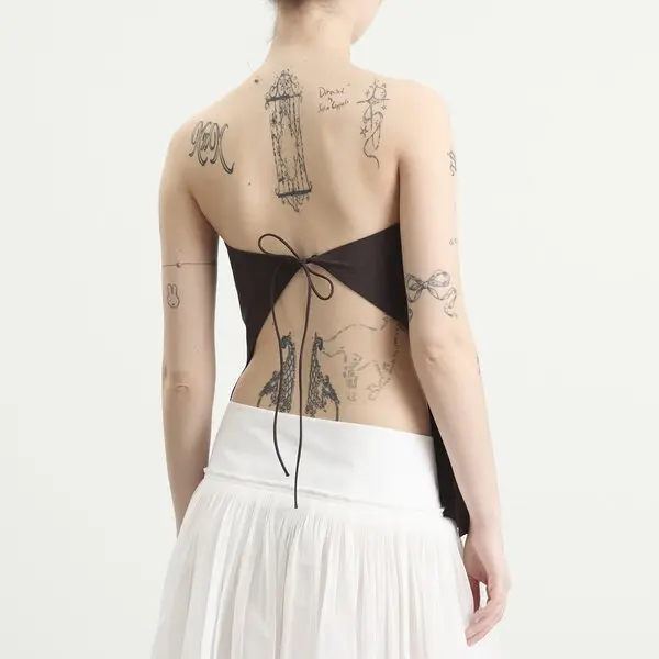 ST. AGNI Strapless Organic Cotton-linen Blend Top - Bark