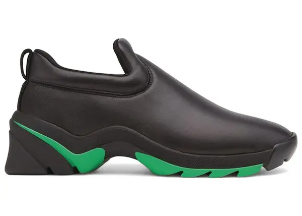 Bottega Veneta Lagoon Low Top Leather Sneakers - Black/grass