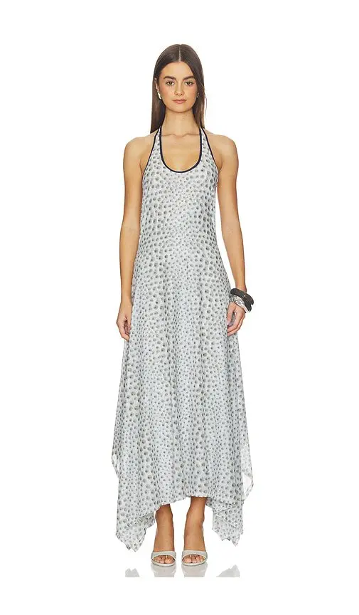 KATE BARTON Halterneck Handkerchief Dress - Light Grey