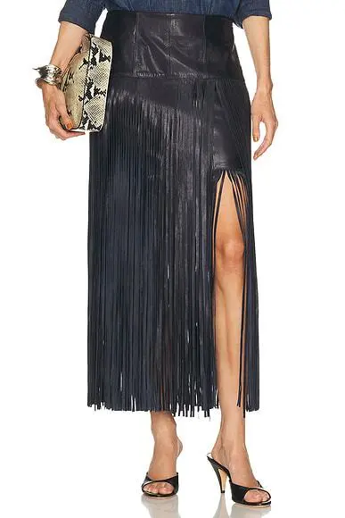 TWP Fringed Leather Maxi Skirt