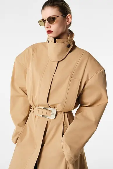 Revolve Nikita Trench Coat With Funnel Neck And Belted Waist - Khaki