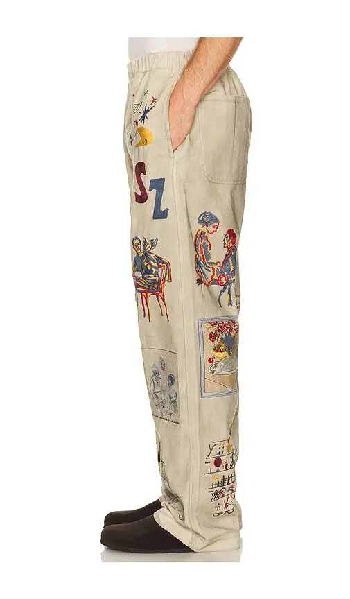 SAMUEL ZELIG Northfield Embroidered Twill Pants - Beige