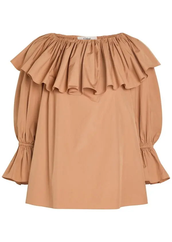 Chloé Ruffle Cotton-poplin Blouse - Sand