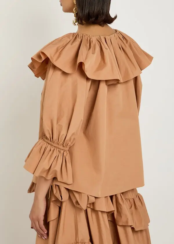 Chloé Ruffle Cotton-poplin Blouse - Sand