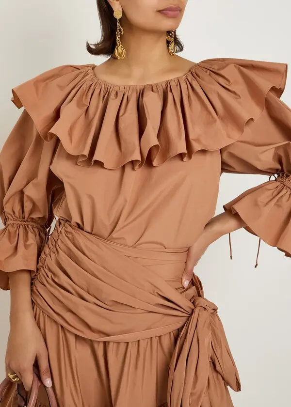 Chloé Ruffle Cotton-poplin Blouse - Sand