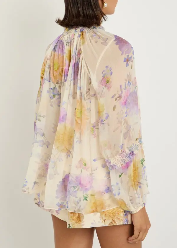Zimmermann Floral-print Georgette Blouse - Cream