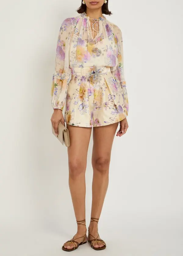Zimmermann Floral-print Georgette Blouse - Cream