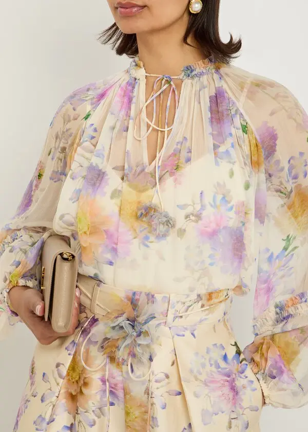 Zimmermann Floral-print Georgette Blouse - Cream