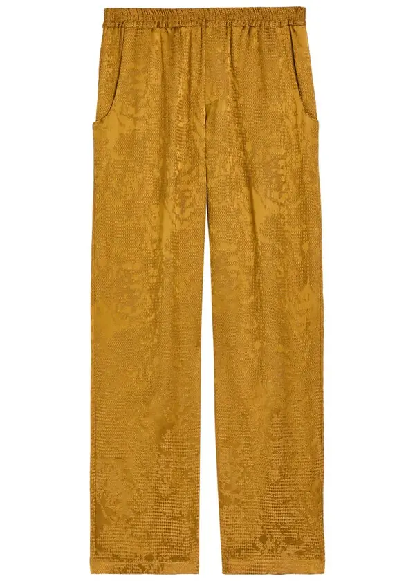 DELOS Tao Textured Jacquard Satin Trousers - Brown