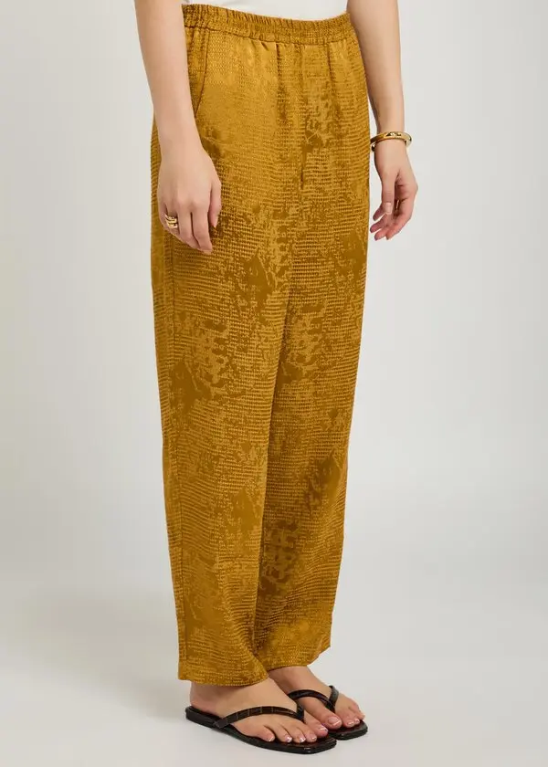 DELOS Tao Textured Jacquard Satin Trousers - Brown