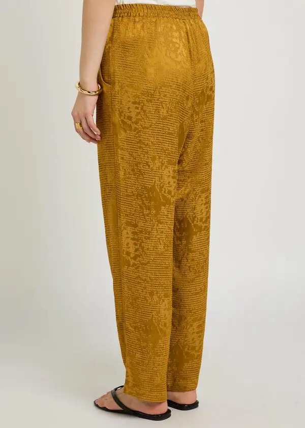 DELOS Tao Textured Jacquard Satin Trousers - Brown