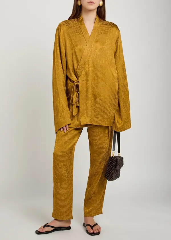 DELOS Tao Textured Jacquard Satin Trousers - Brown