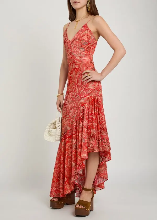 Etro Printed Asymmetric Chiffon Maxi Dress