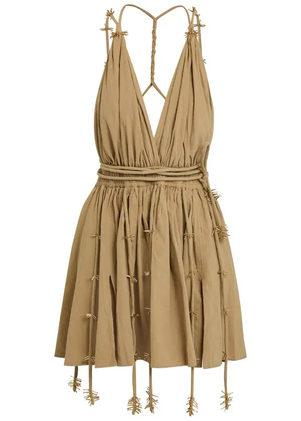 Caravana Bead Embellished Halterneck Mini Dress - Beige