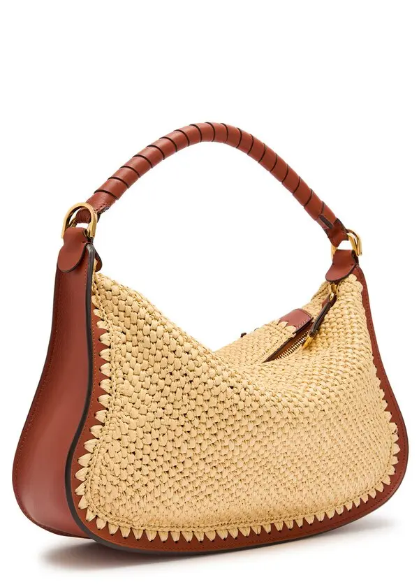 Chloé Marcie Leather And Raffia Shoulder Bag - Brown