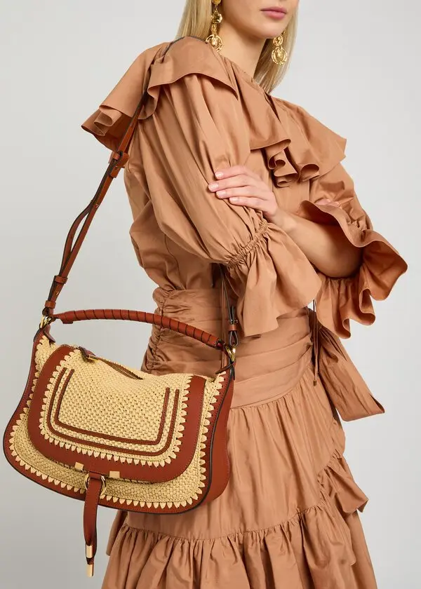 Chloé Marcie Leather And Raffia Shoulder Bag - Brown