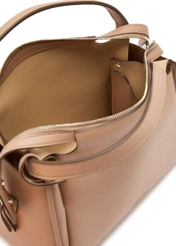TOD'S Grained Leather Top Handle Bag - Tan