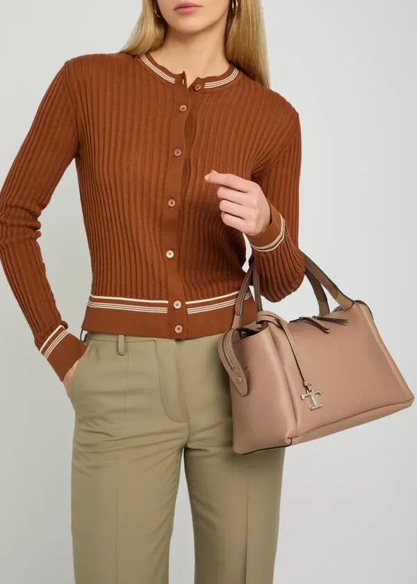 TOD'S Grained Leather Top Handle Bag - Tan