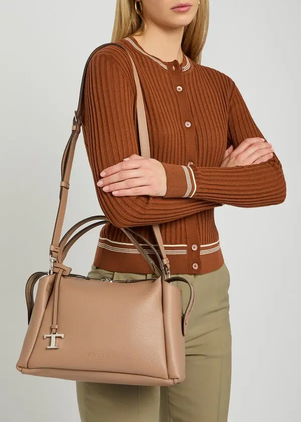 TOD'S Grained Leather Top Handle Bag - Tan