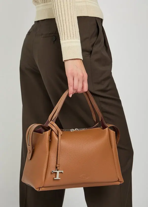 TOD'S Grained Leather Top Handle Bag - Beige