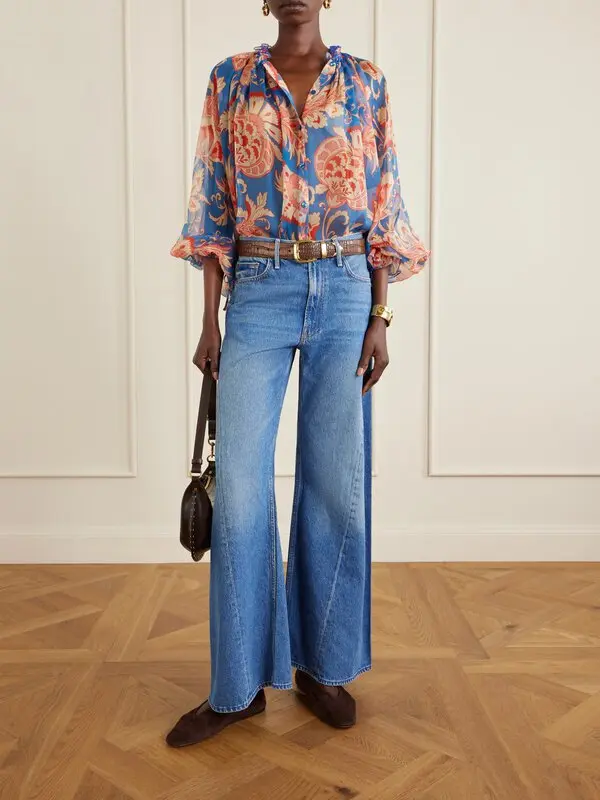 Etro Floral-print Silk-chiffon Peplum Blouse - Blue