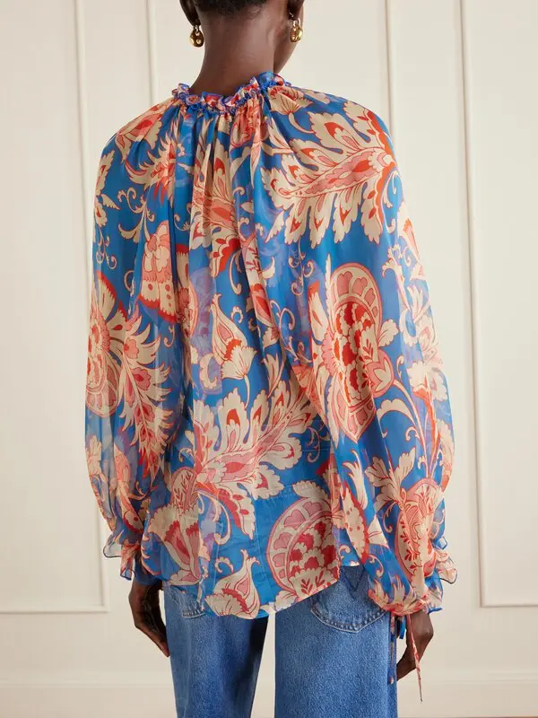 Etro Floral-print Silk-chiffon Peplum Blouse - Blue