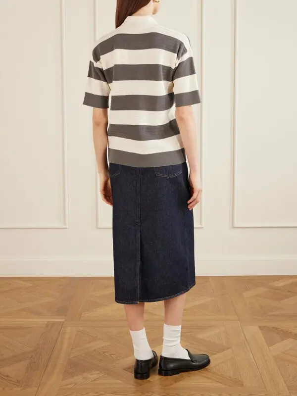 AMI Paris Embroidered Striped Knitted Cotton Polo Shirt